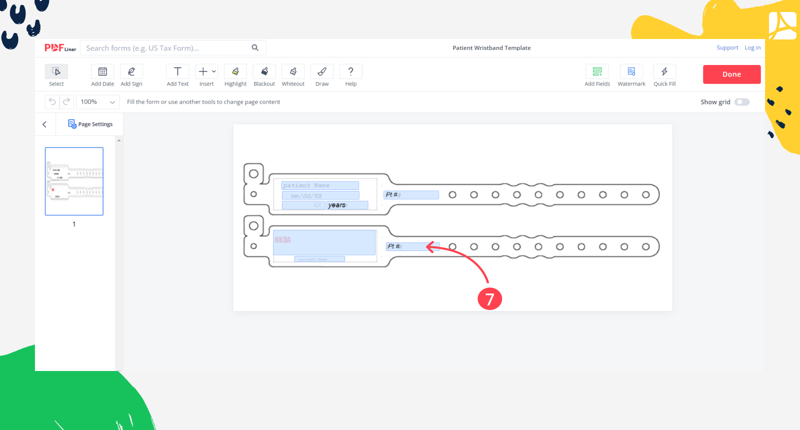Patient Wristband Template, sign and fill PDF form — PDFliner