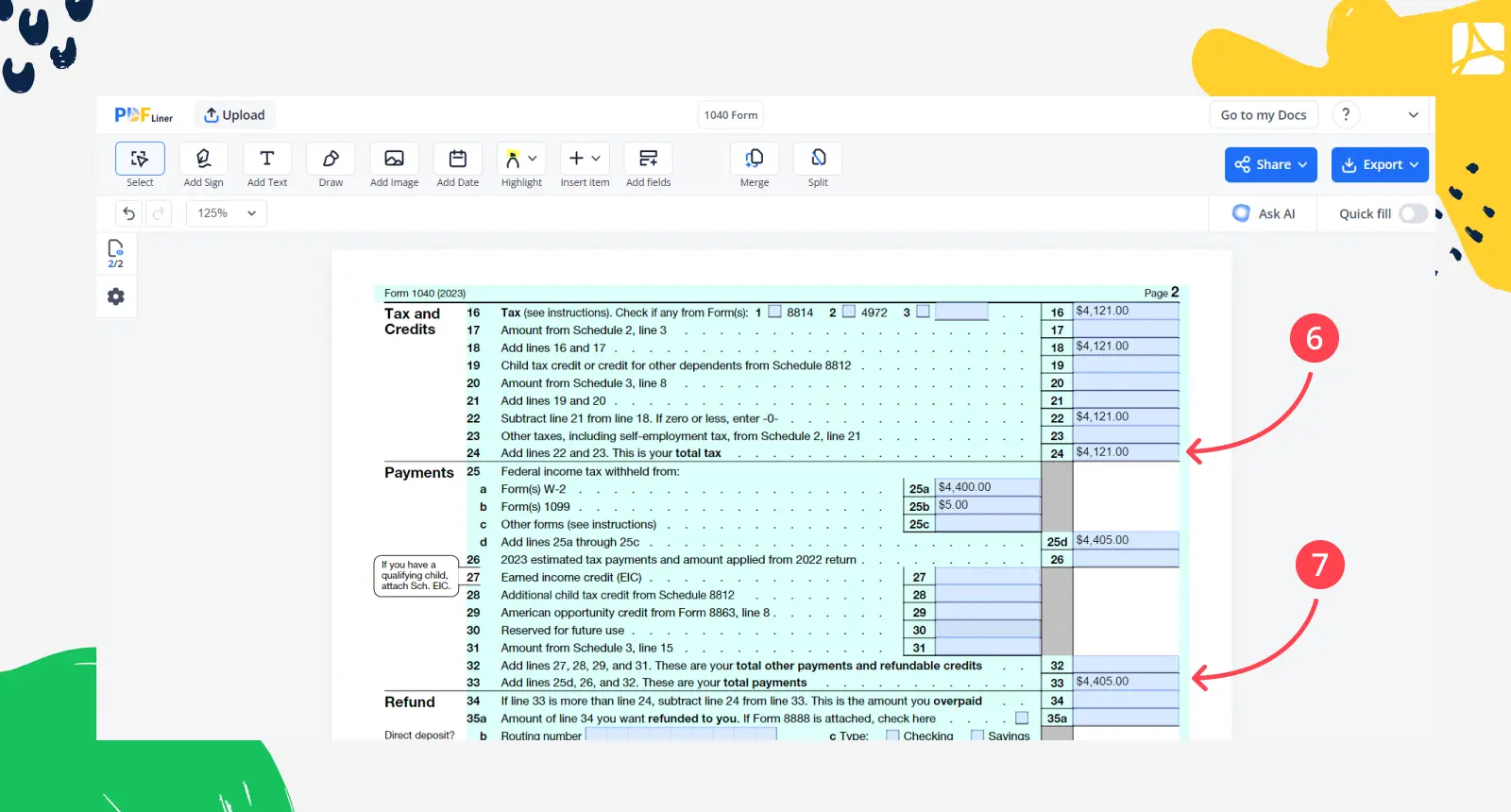 Form 1040, Individual Income Tax Return 2023 - 2024 | PDFliner