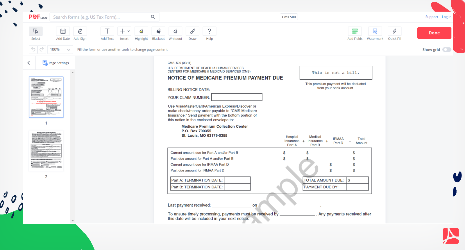 CMS 500 Form PDF Blank Sign Forms Online PDFliner CMS 500 Form PDF Blank Sign Forms Online PDFliner