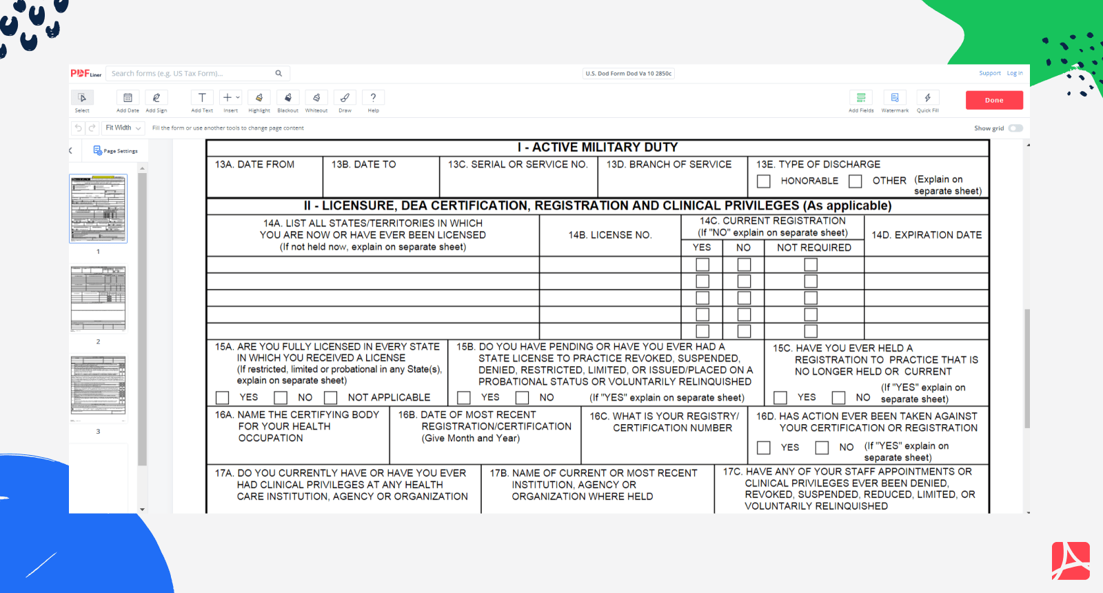 Va Form 10 2850C Va Application 10 2850c Blank PDFliner