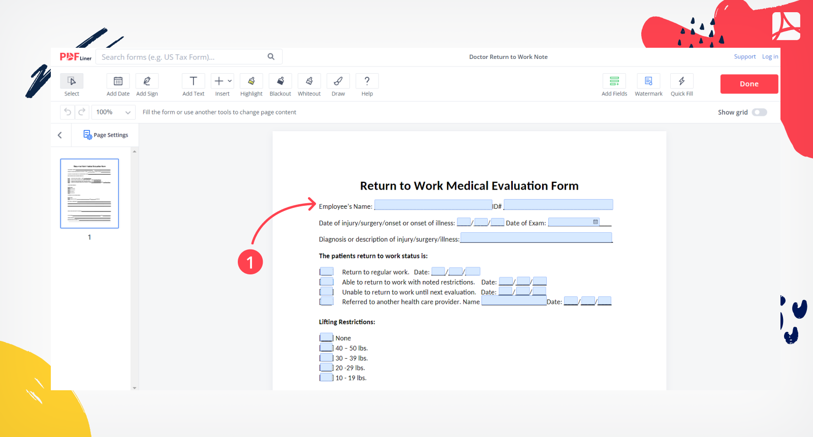 Return To Work Doctors Note PDF Template — PDFliner