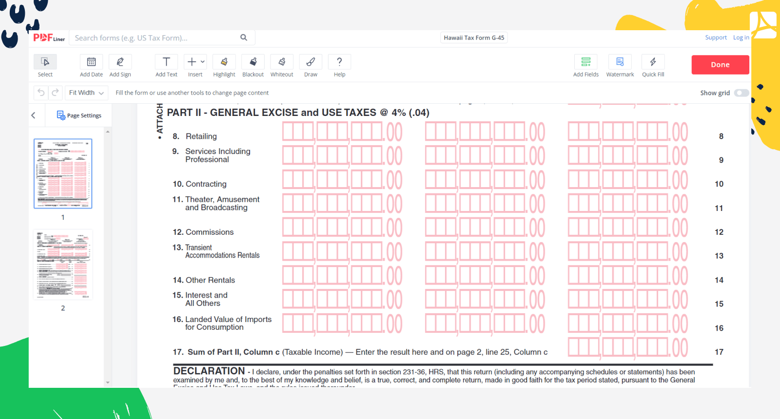 Hawaii Tax Form G 45 Fill Template G 45 PDFliner Hawaii Tax Form G 45 Fill Template G 45 PDFliner
