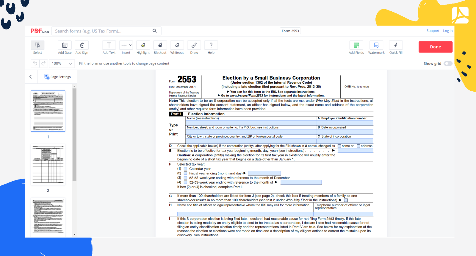 Form 2553 Print And Sign 2553 Blank PDFliner Form 2553 Print And Sign 2553 Blank PDFliner