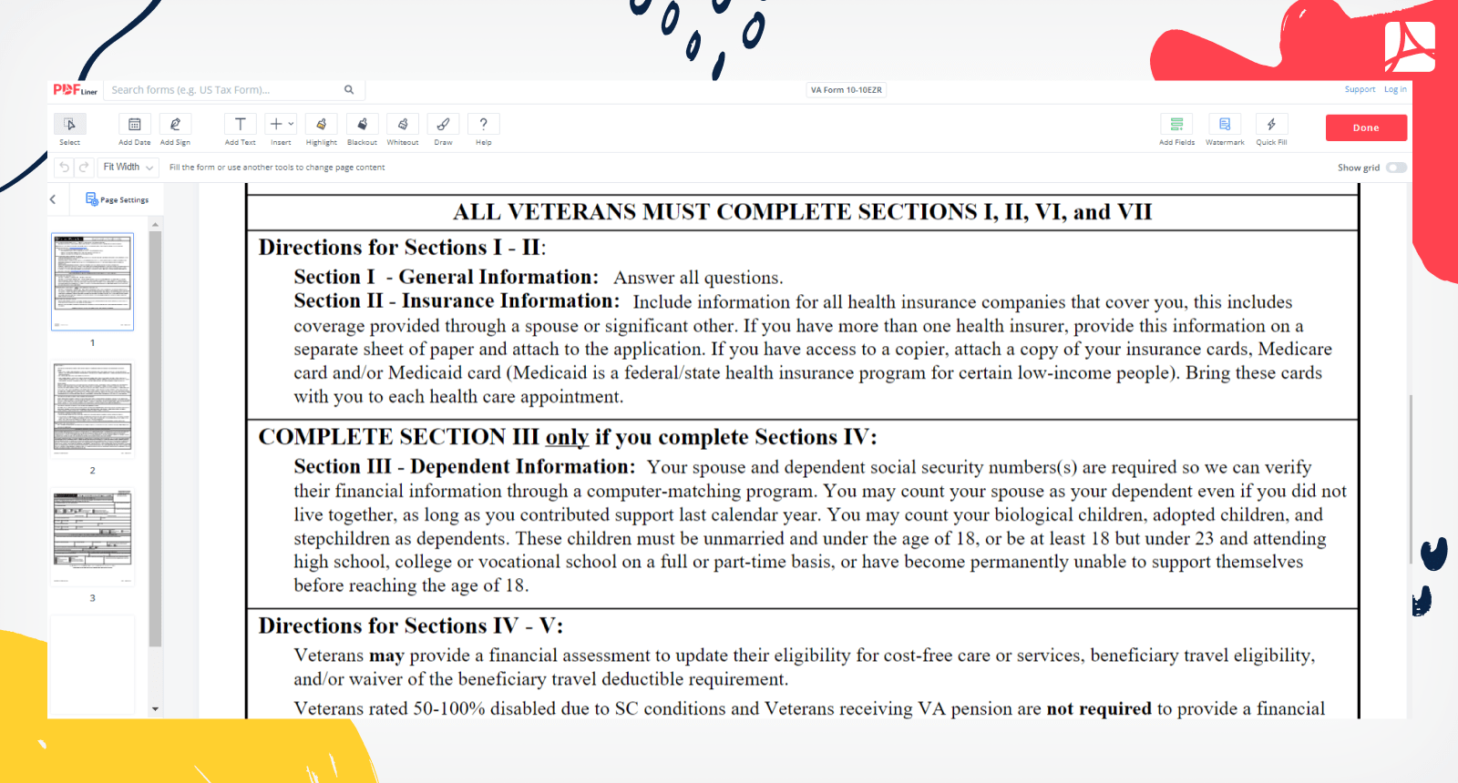 VA Form 10 10EZR Online Fillable Blank Sign Online PDFliner