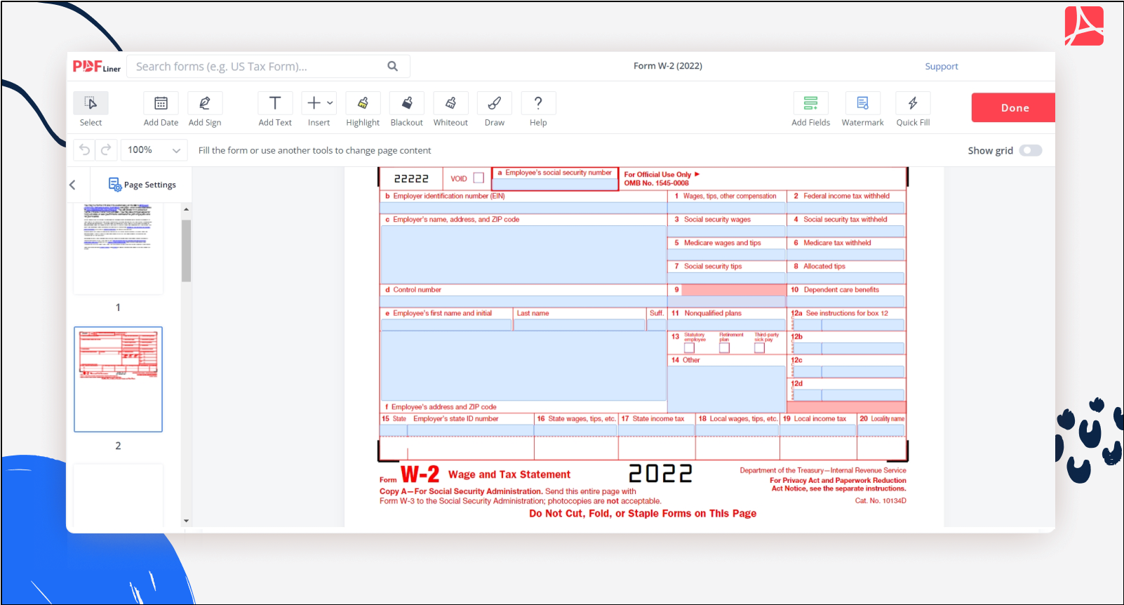 Form W 2 2022 Printable Form W 2 Sign Forms Online PDFliner Form W 2 2022 Printable Form W 2 Sign Forms Online PDFliner