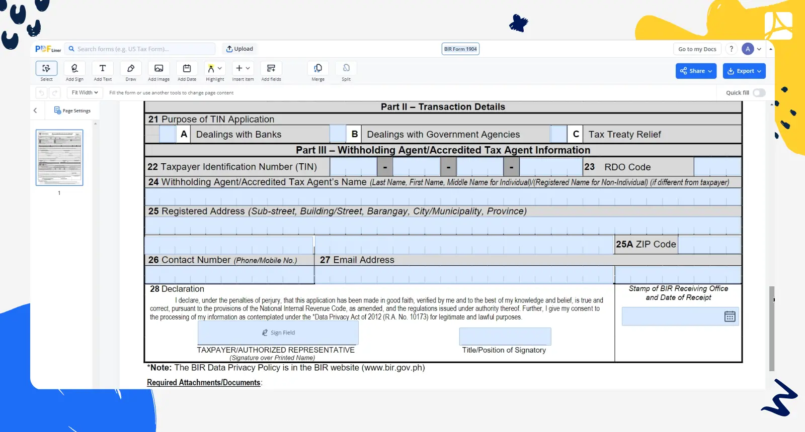 BIR Form 1904 Printable And Fillable Forms Online PDFliner BIR Form 1904 Printable And Fillable Forms Online PDFliner